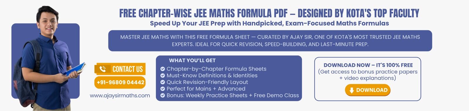 JEE Maths Formulas PDF – Chapter-wise Download -Ajay Sir